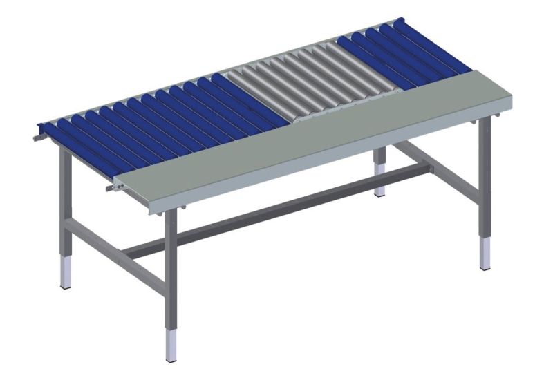 SYSTEM 2000, Rollenbahntisch mit Arbeitsfläche und Waage, BxTxH: 1955x920x710-960mm, Kurbelverst ...